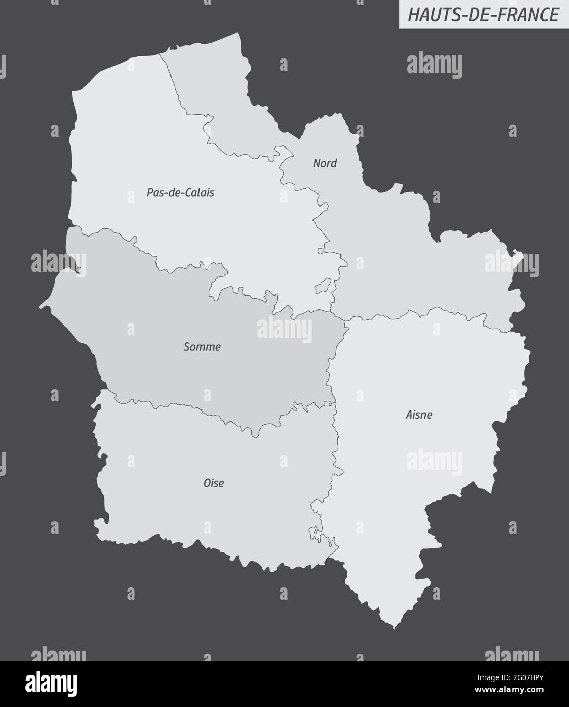 Hauts-de-France administrative map isolated on dark background, France ...