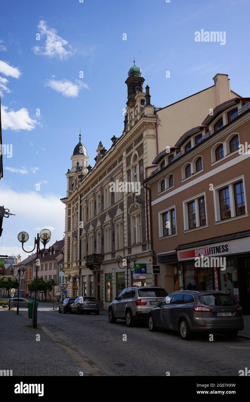 Kolin, Czech Republic - May 22, 2021 - former district bank built in ...