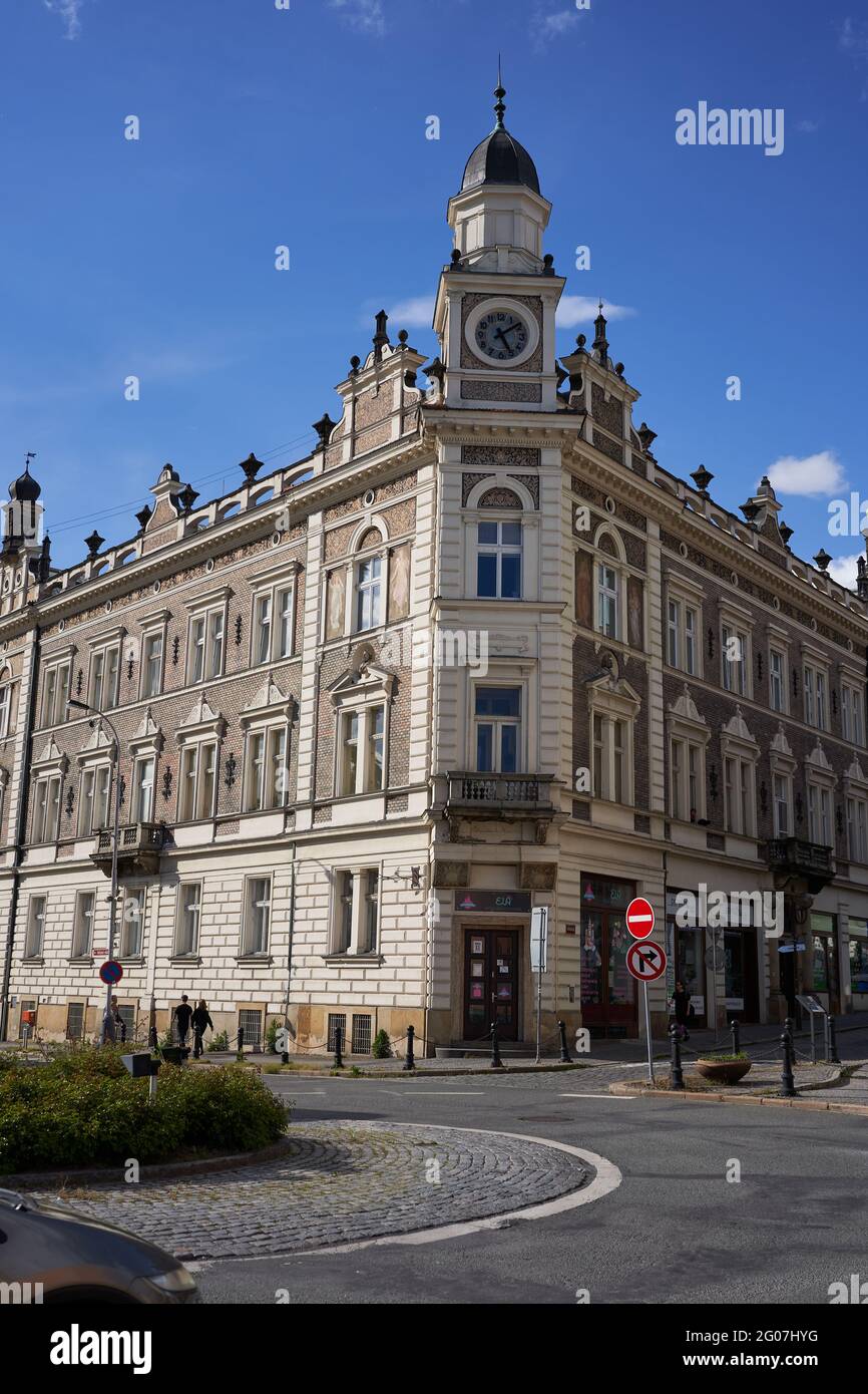Kolin, Czech Republic - May 22, 2021 - former district bank built in ...
