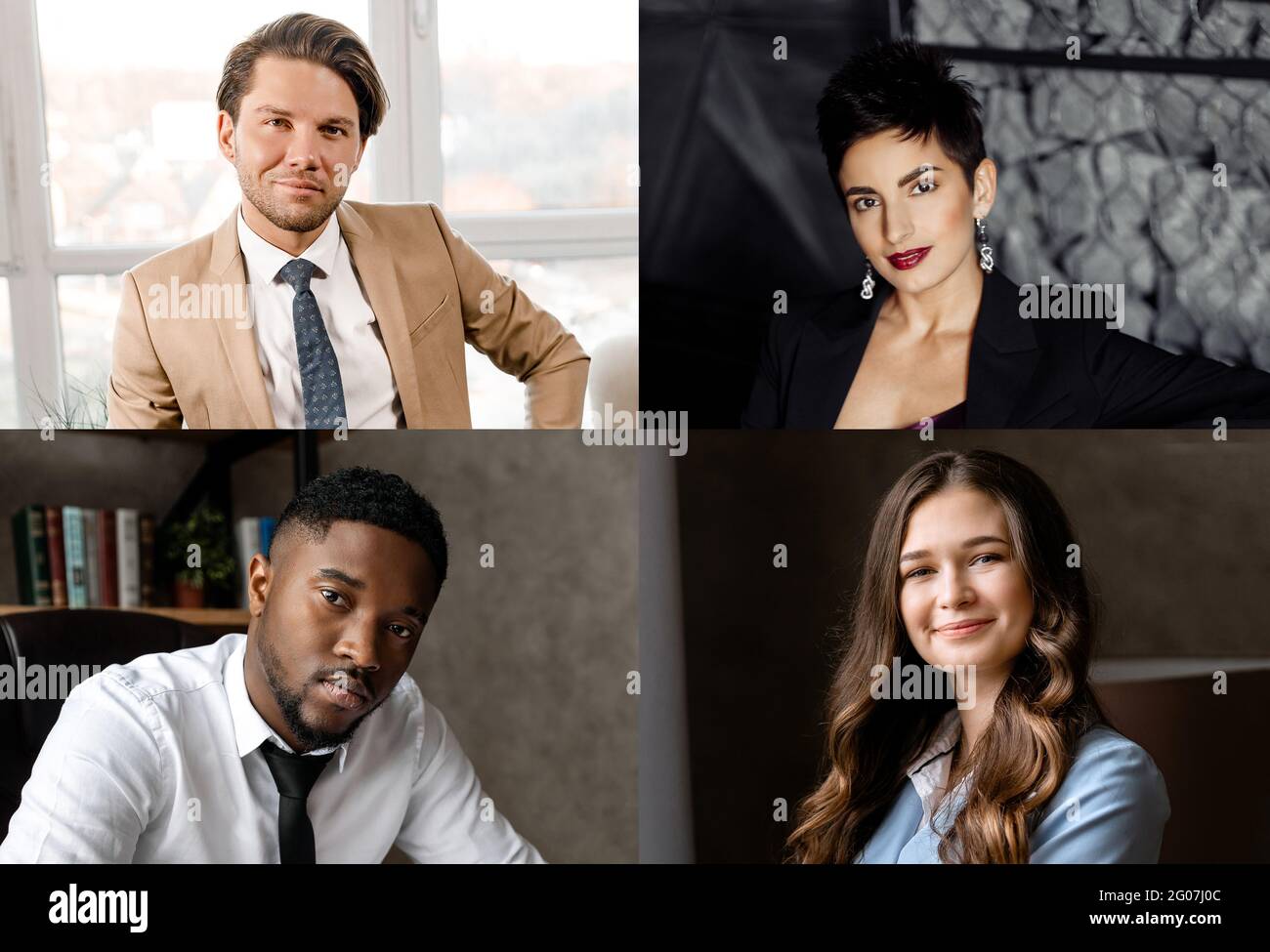 Diverse ethnicity collage. Caucasian and Afro American young millennial ...