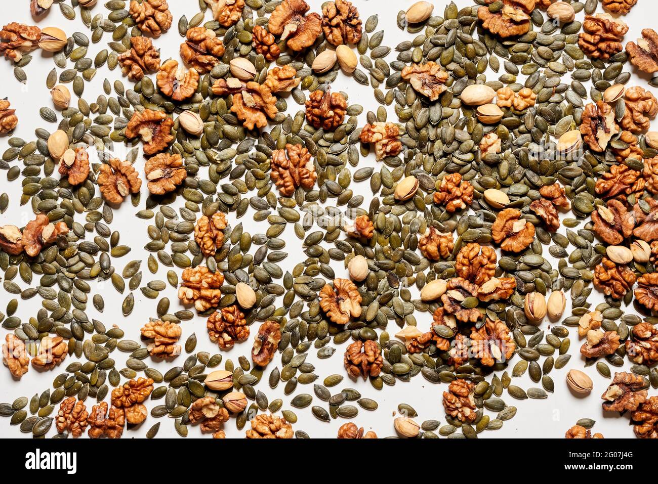 Dry nuts background. Nuts pattern from above. Different types of nuts ...
