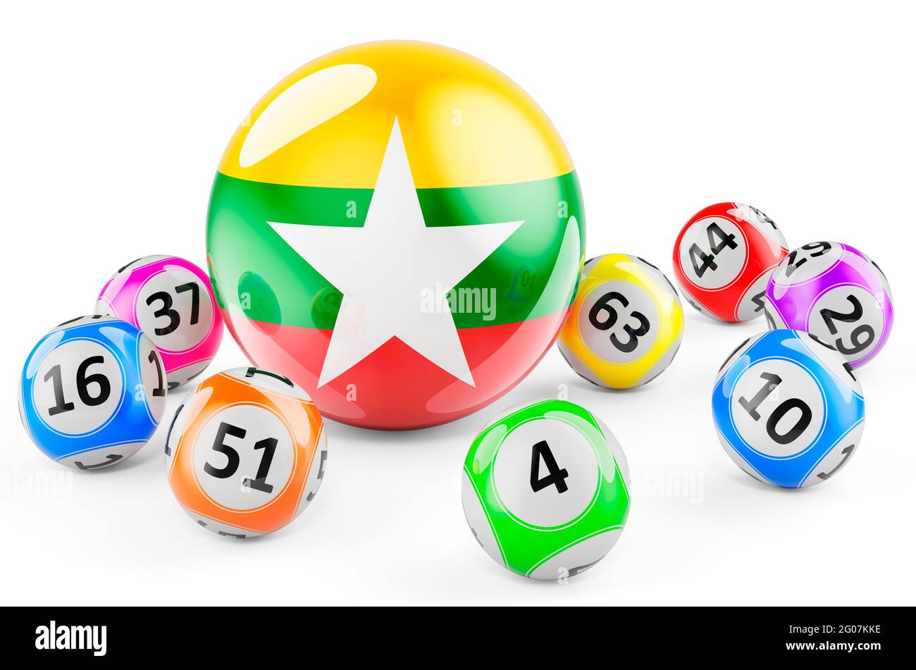 Lotto balls with Myanmar flag. Lottery in Myanmar concept, 3D rendering ...