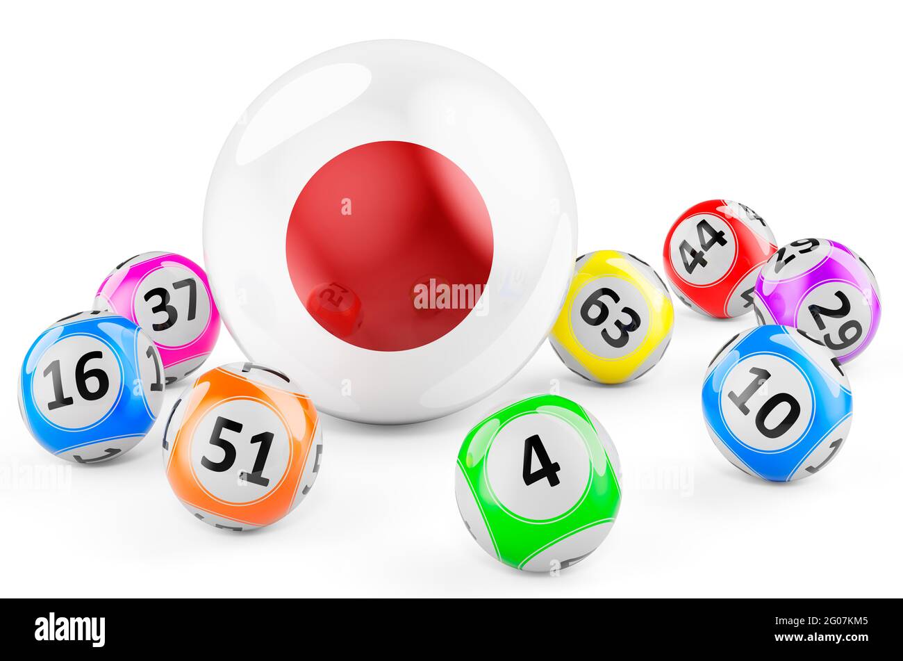 Lotto balls with Japanese flag. Lottery in Japan concept, 3D rendering ...