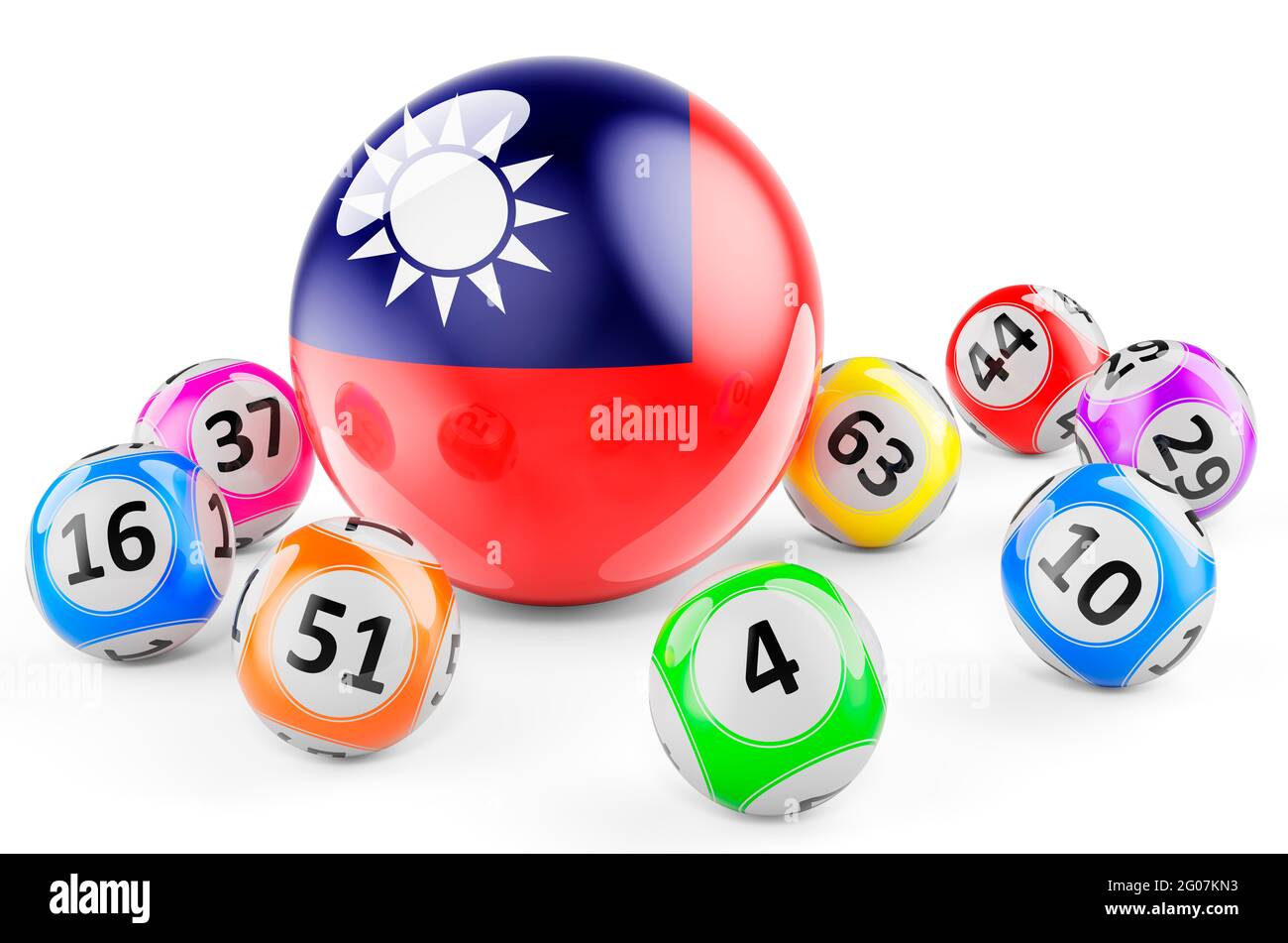 Lotto balls with Taiwanese flag. Lottery in Taiwan concept, 3D ...