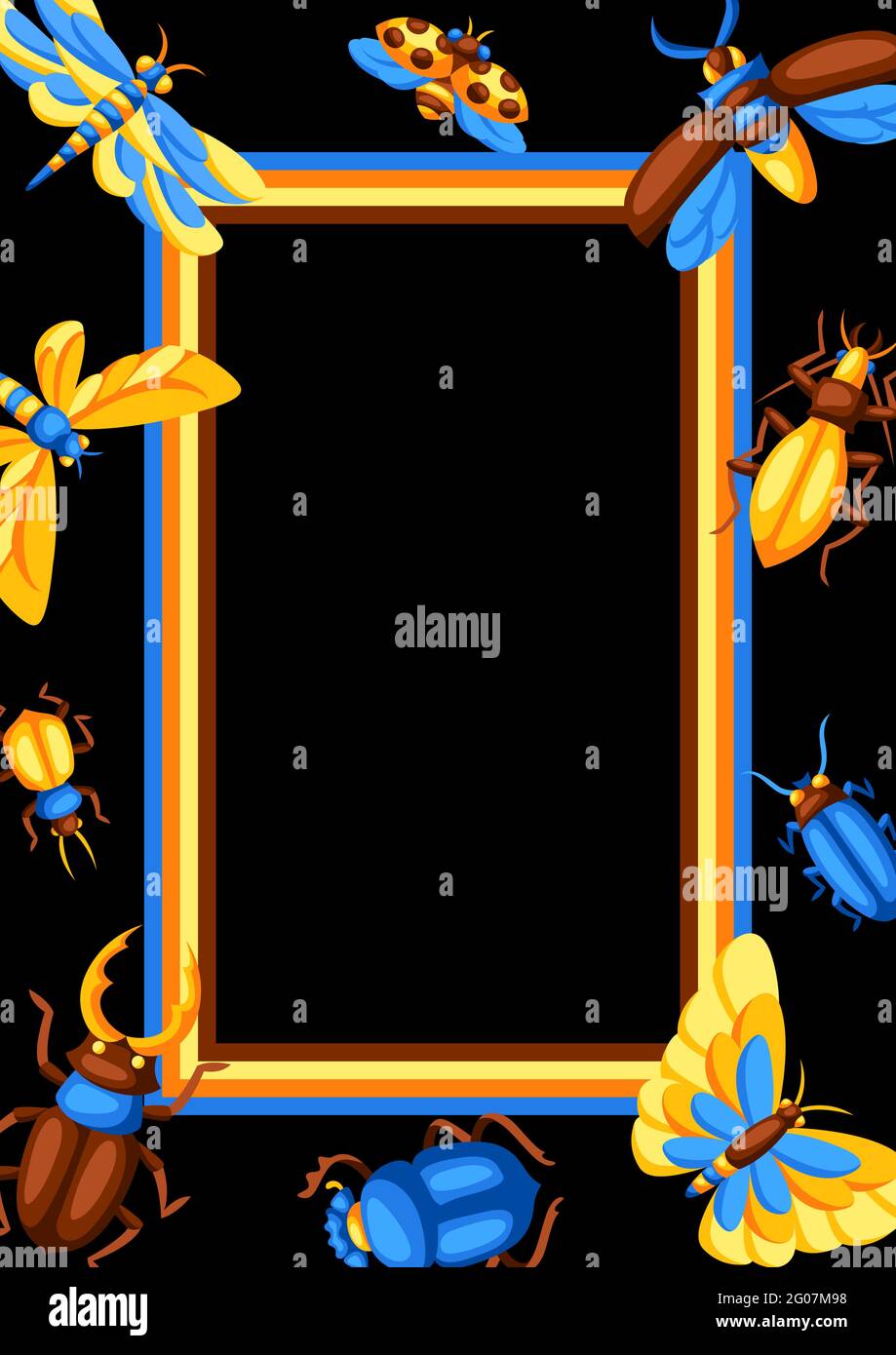 Frame with insects. Stylized butterflies, beetles and dragonflies Stock ...