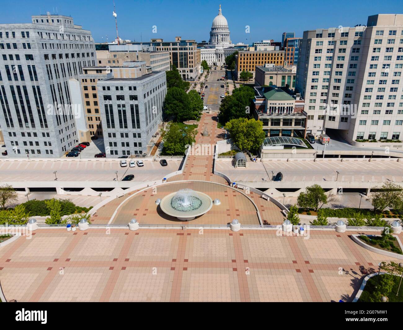 Aerial photograph of Madison, Wisconsin, USA. Monona Terrace Convention ...