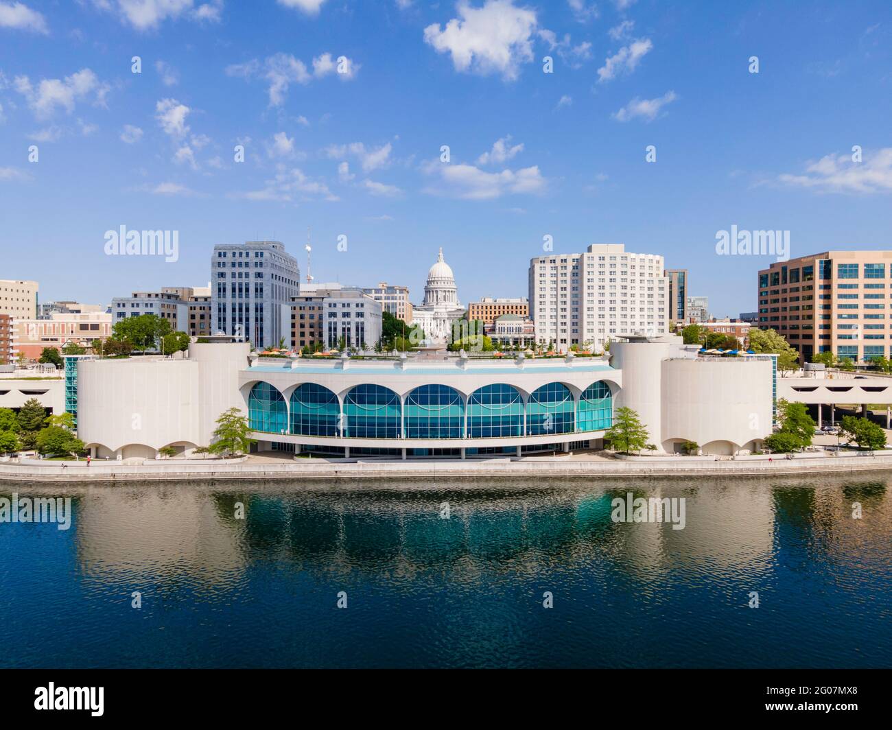 Aerial photograph of Madison, Wisconsin, USA. Monona Terrace Convention ...
