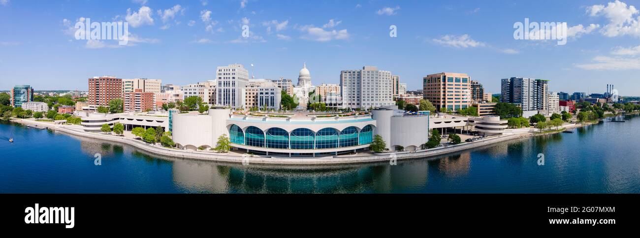 Aerial photograph of Madison, Wisconsin, USA. Monona Terrace Convention ...
