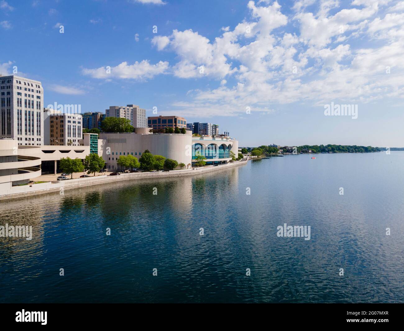 Aerial photograph of Madison, Wisconsin, USA. Monona Terrace Convention ...