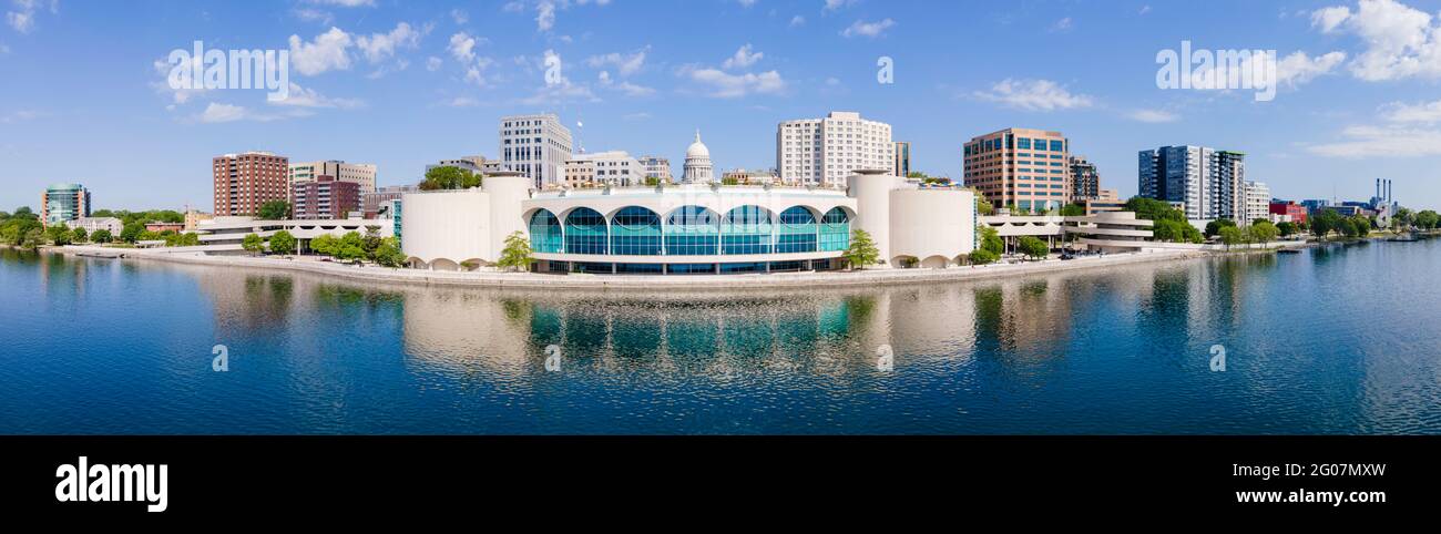 Aerial photograph of Madison, Wisconsin, USA. Monona Terrace Convention ...