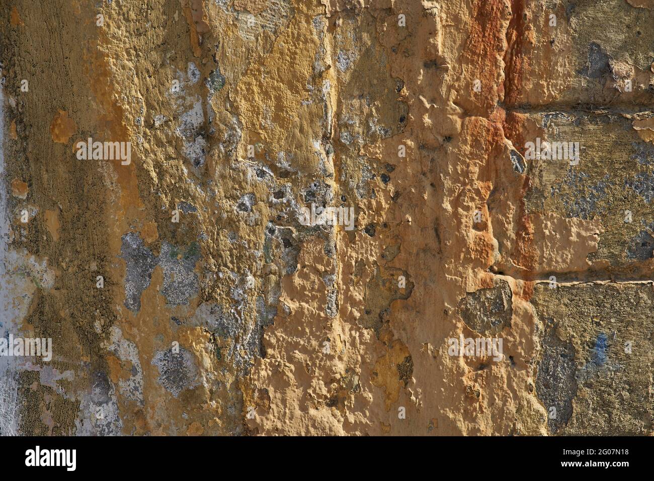 Yellow and ocher color cement texture with corroded and oxidized paint ...