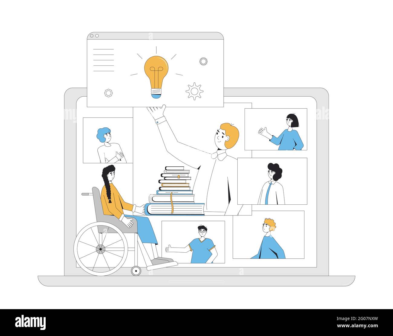 Teacher talking to students computer class Stock Vector Images - Alamy