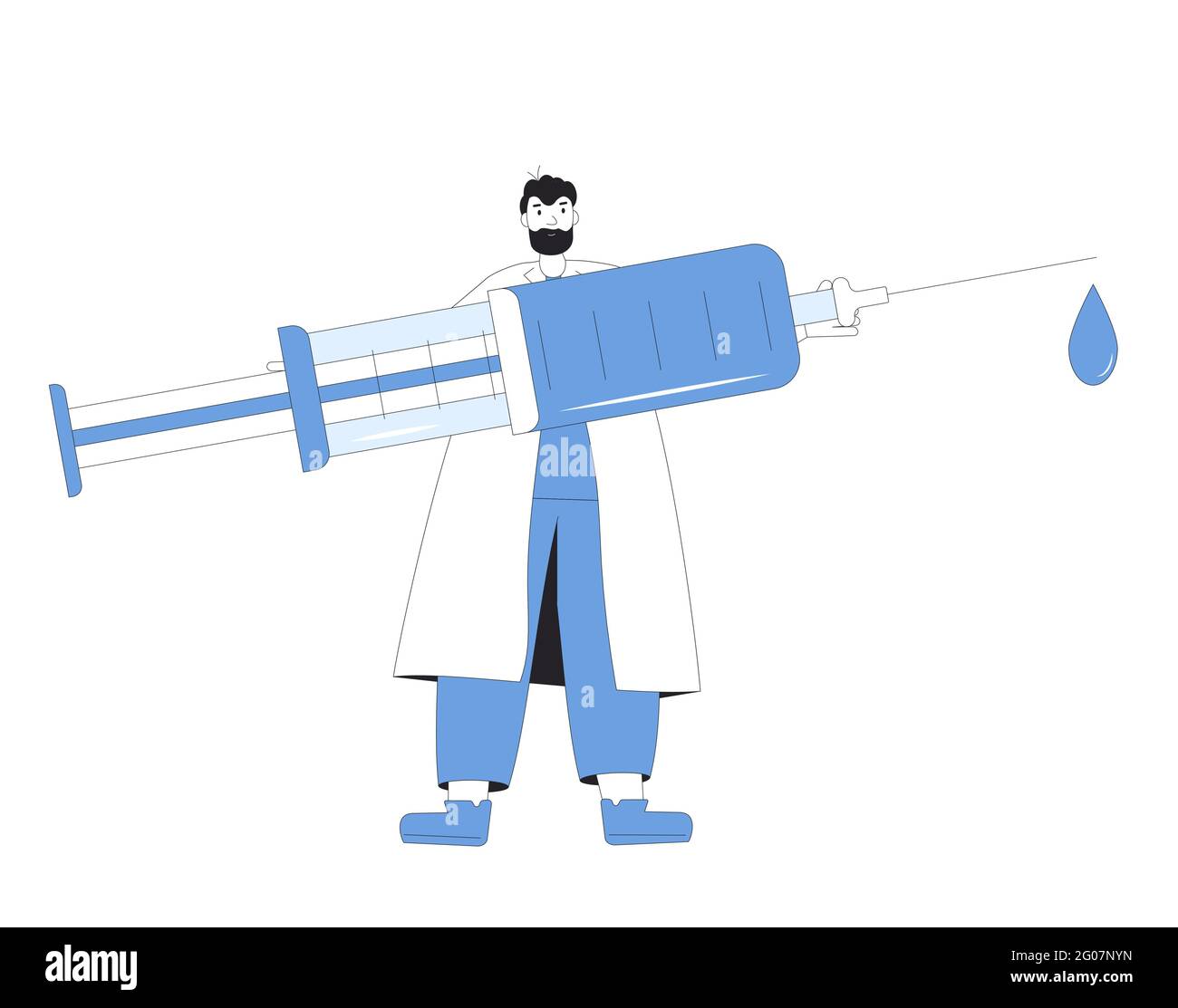 Injection. Doctor with huge syringe isolated on white background ...