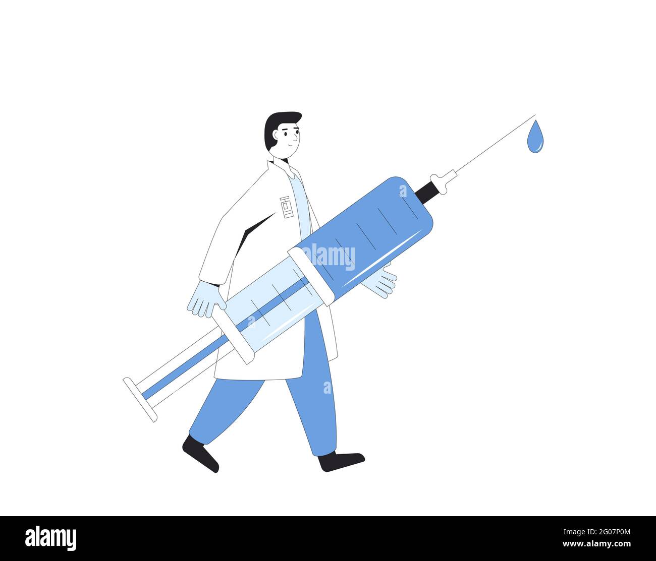 Injection. Doctor with huge syringe isolated on white background ...