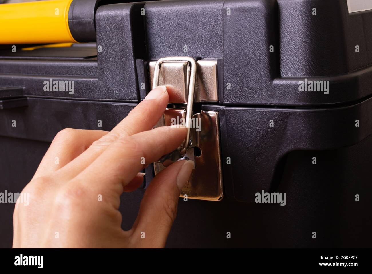 Metal lock on the tool box close up Stock Photo - Alamy