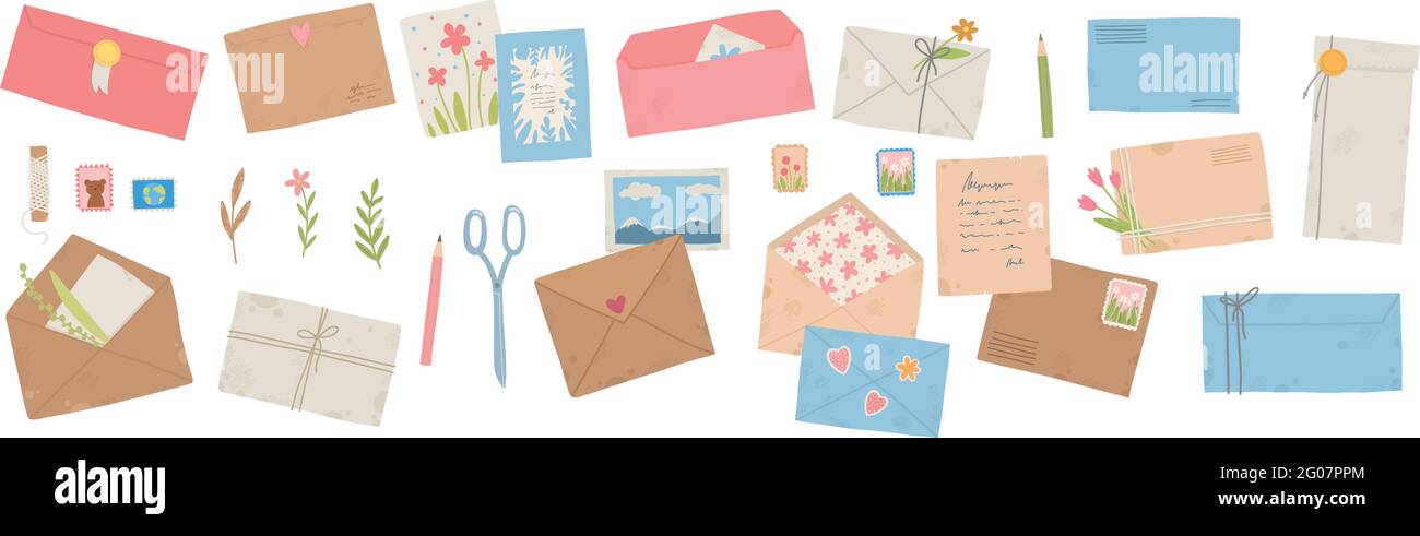 Collection of different envelopes with mail, postmarks and postcards ...