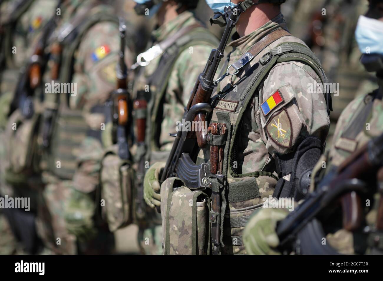Smardan, Romania - May 11, 2021: Romanian soldiers take part in a joint ...
