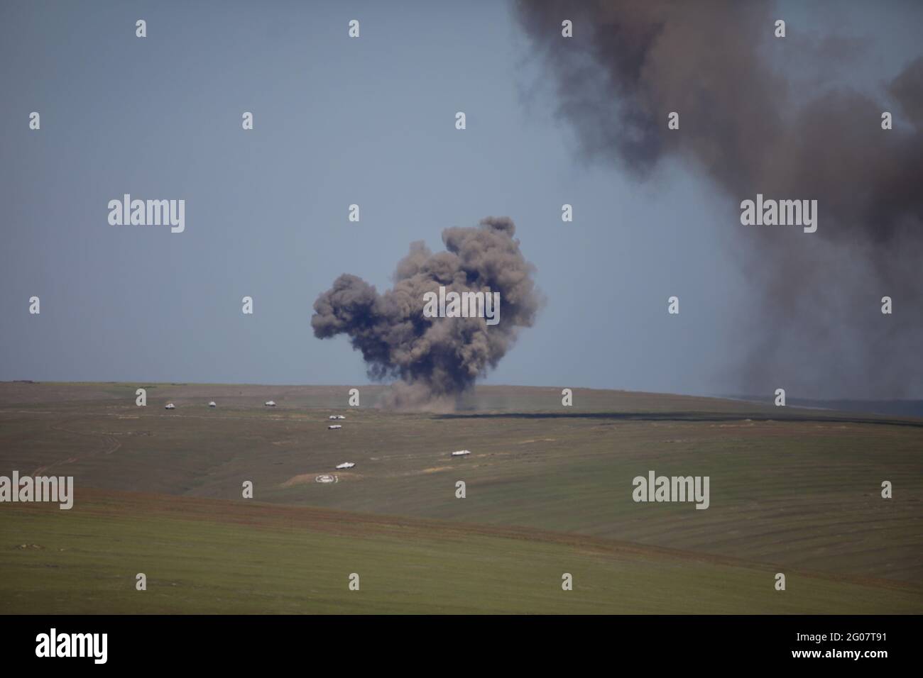 Smardan, Romania - May 11, 2021: Targets are hit by live artillery ...