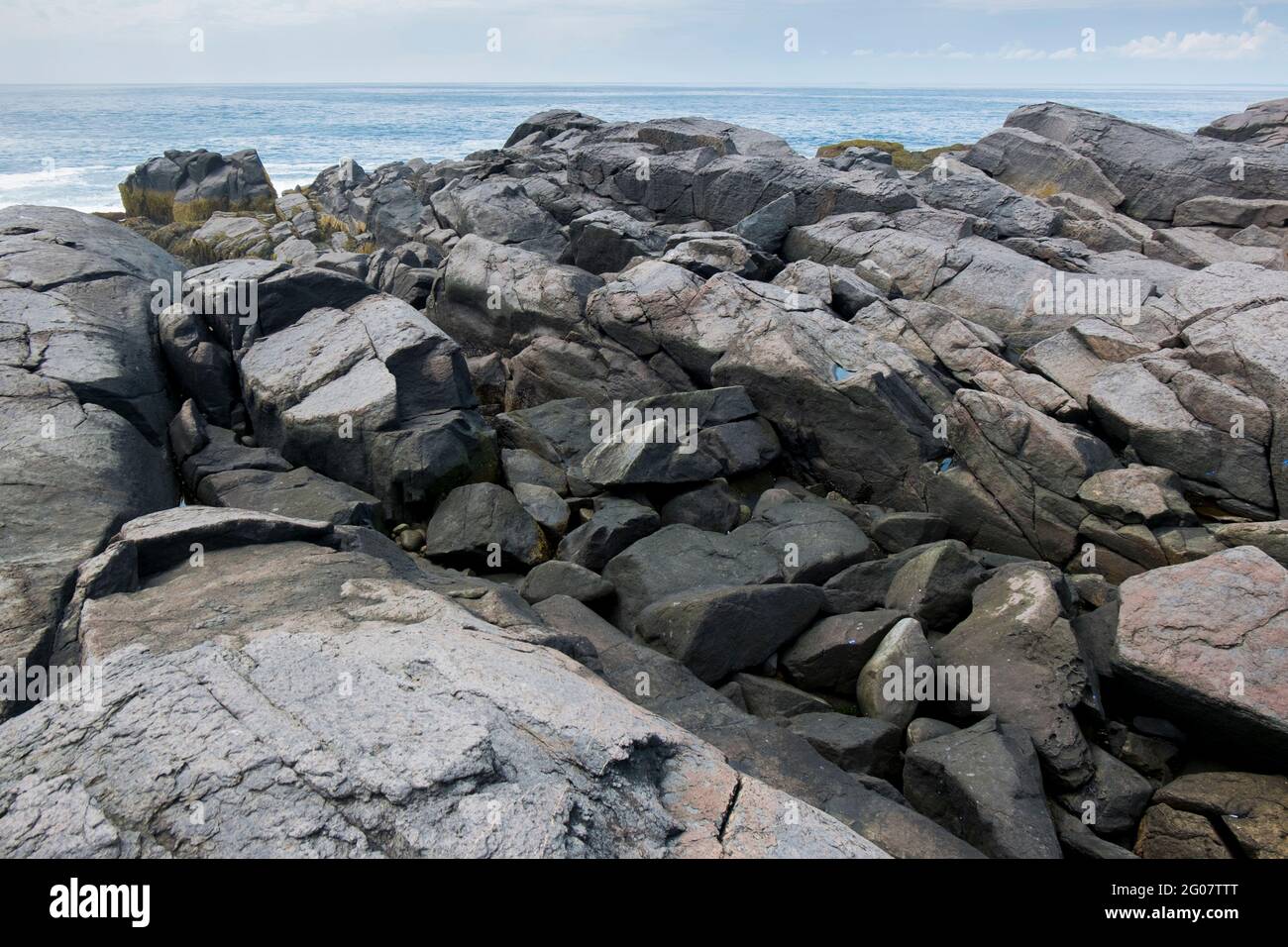 A look at the classic, iconic, grey, rocky coastline. On Monhegan ...