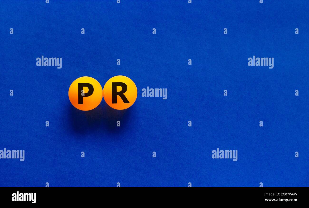 PR, public relations symbol. Orange table tennis balls with words 'PR ...