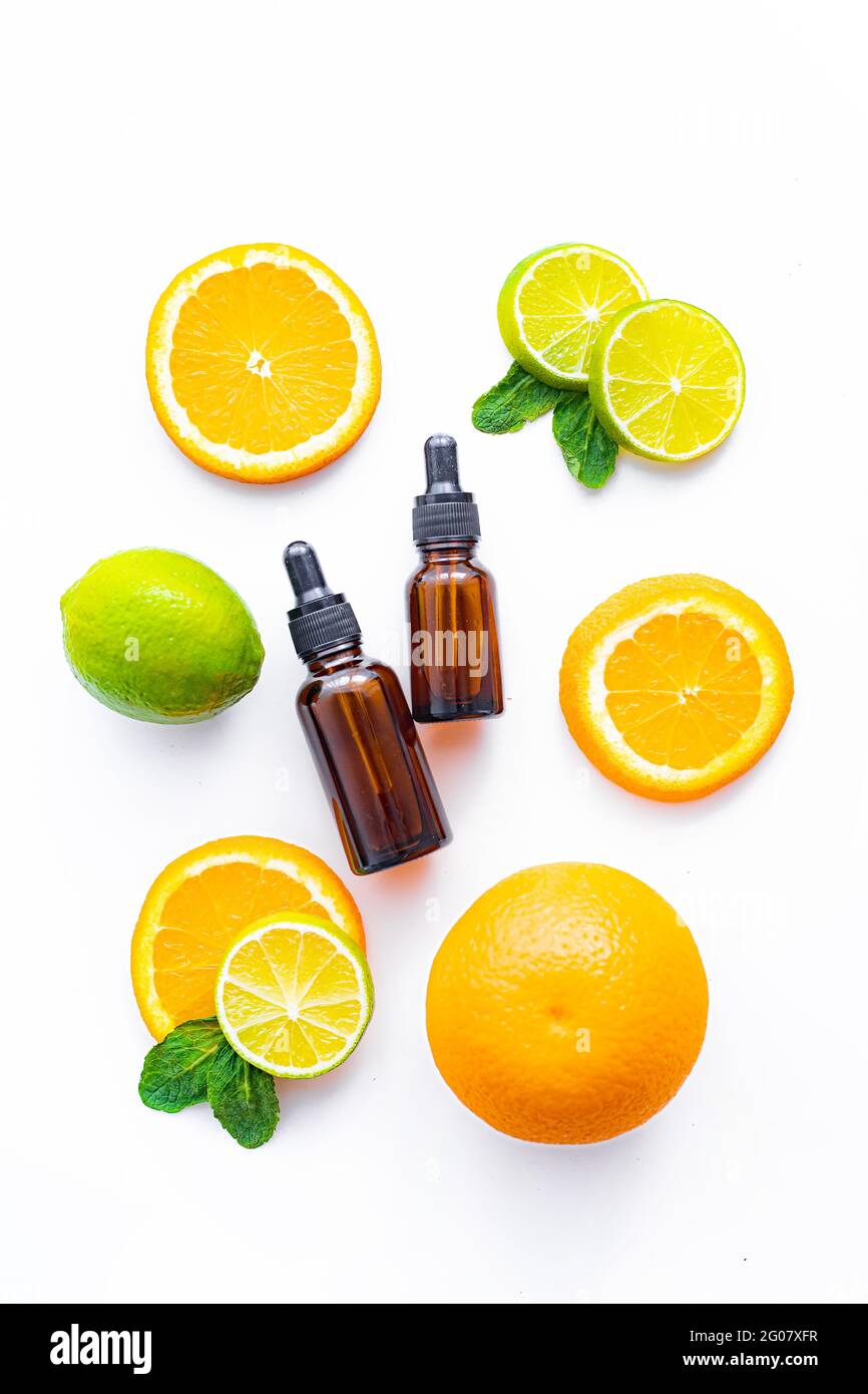 Cosmetic oil and citrus fruits . Cosmetic procedures. Healthy skin ...