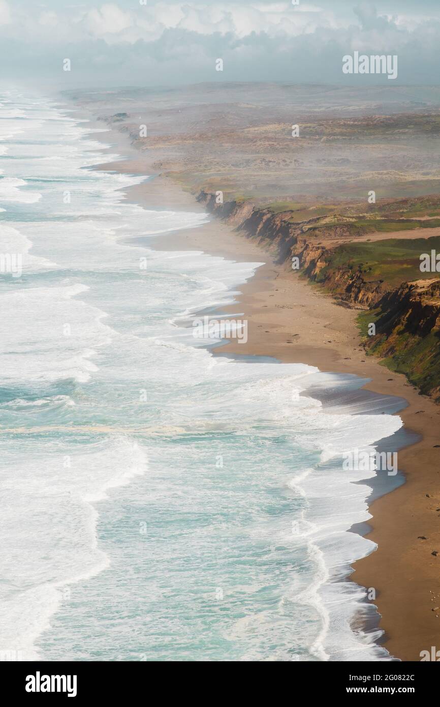 Marvellous landscape of Point Reyes National Seashore with foamy ocean ...