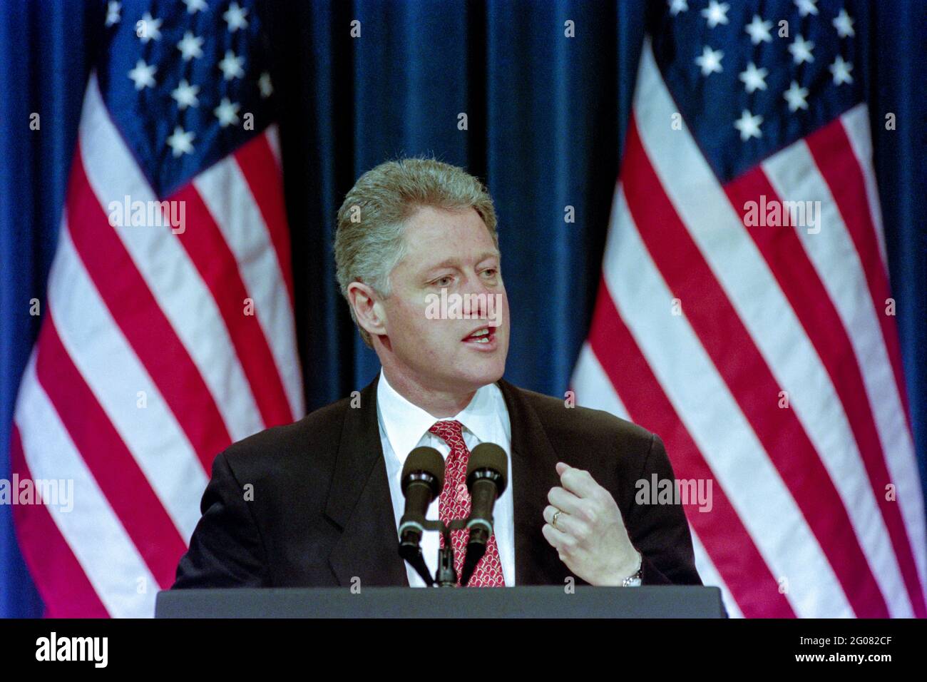 U.S. President Bill Clinton speaks during a signing event announcing ...