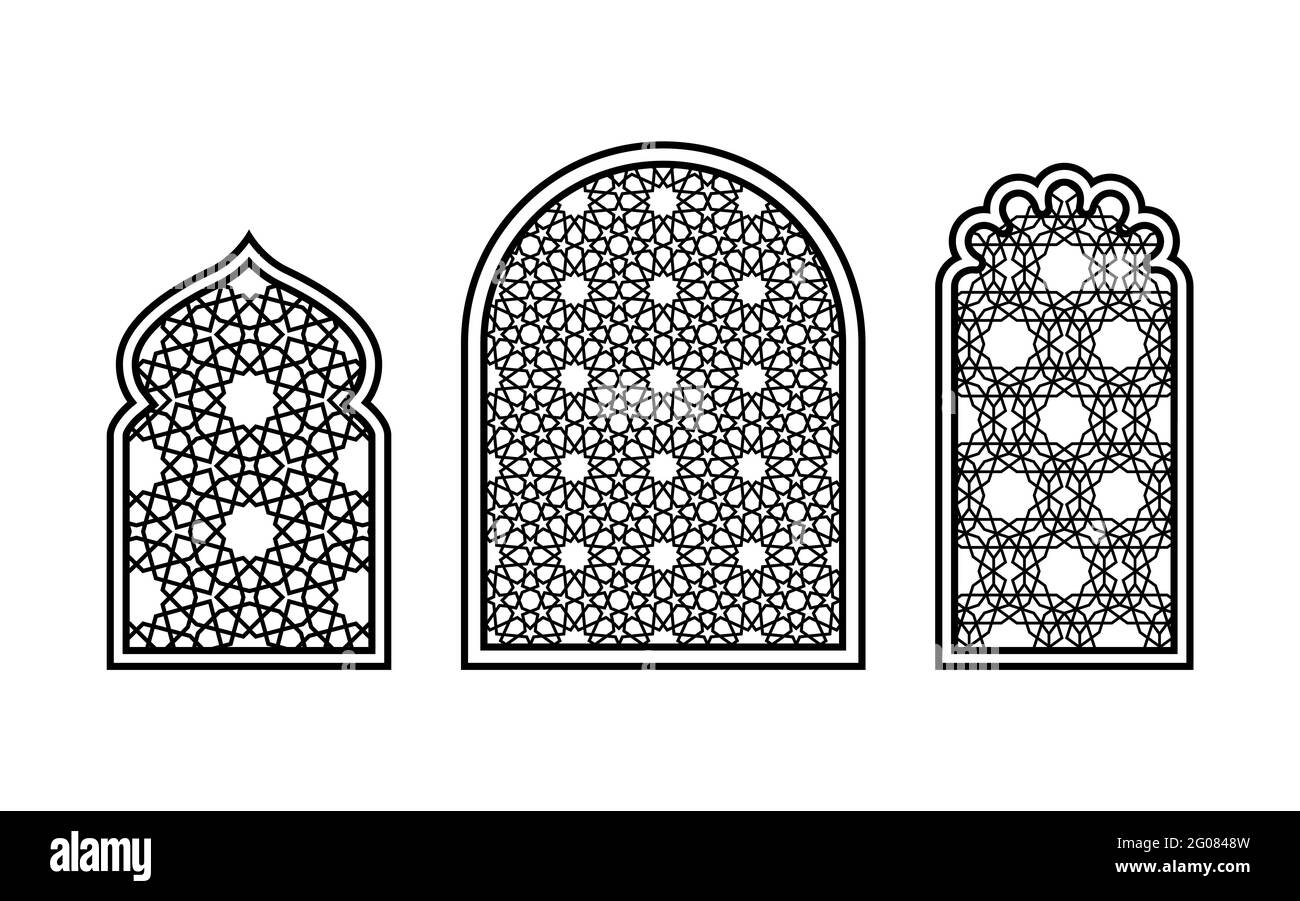 Oriental style windows with traditional Islamic geometric patterns ...