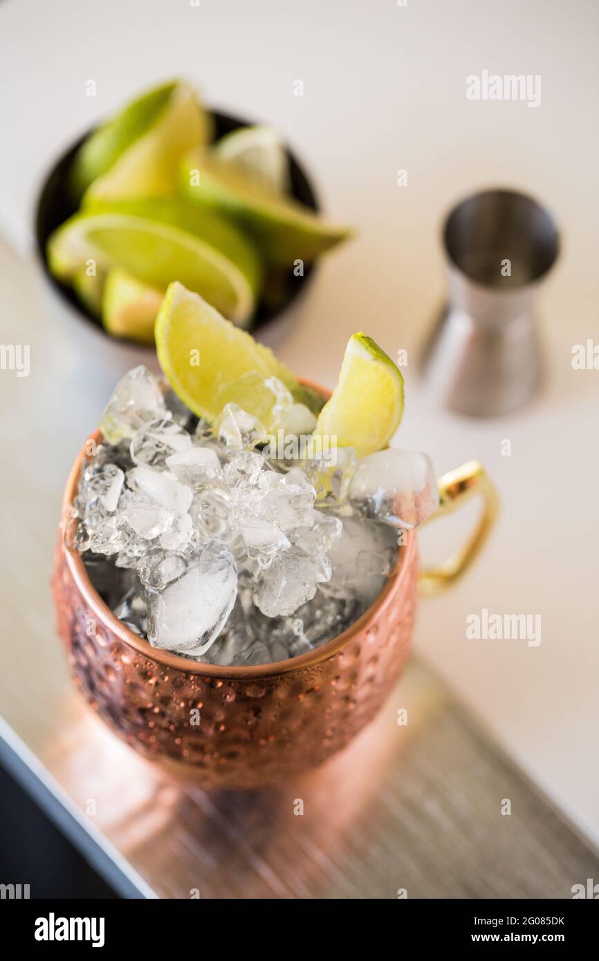 Moscow mule cocktail in copper jar Stock Photo - Alamy