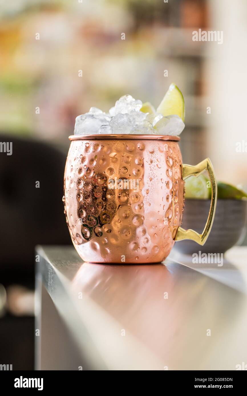 Moscow mule cocktail in copper jar Stock Photo - Alamy