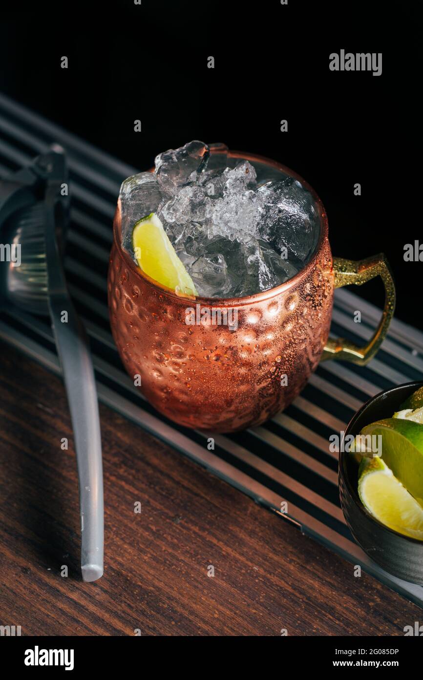 Moscow mule cocktail in copper jar Stock Photo - Alamy