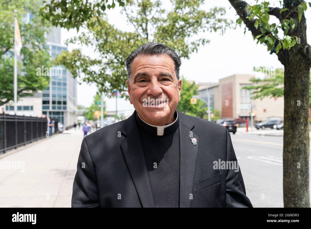 New York, NY - June 1, 2021: Monsignor David Cassato seen outside of Saint Athanasius Catholic ...