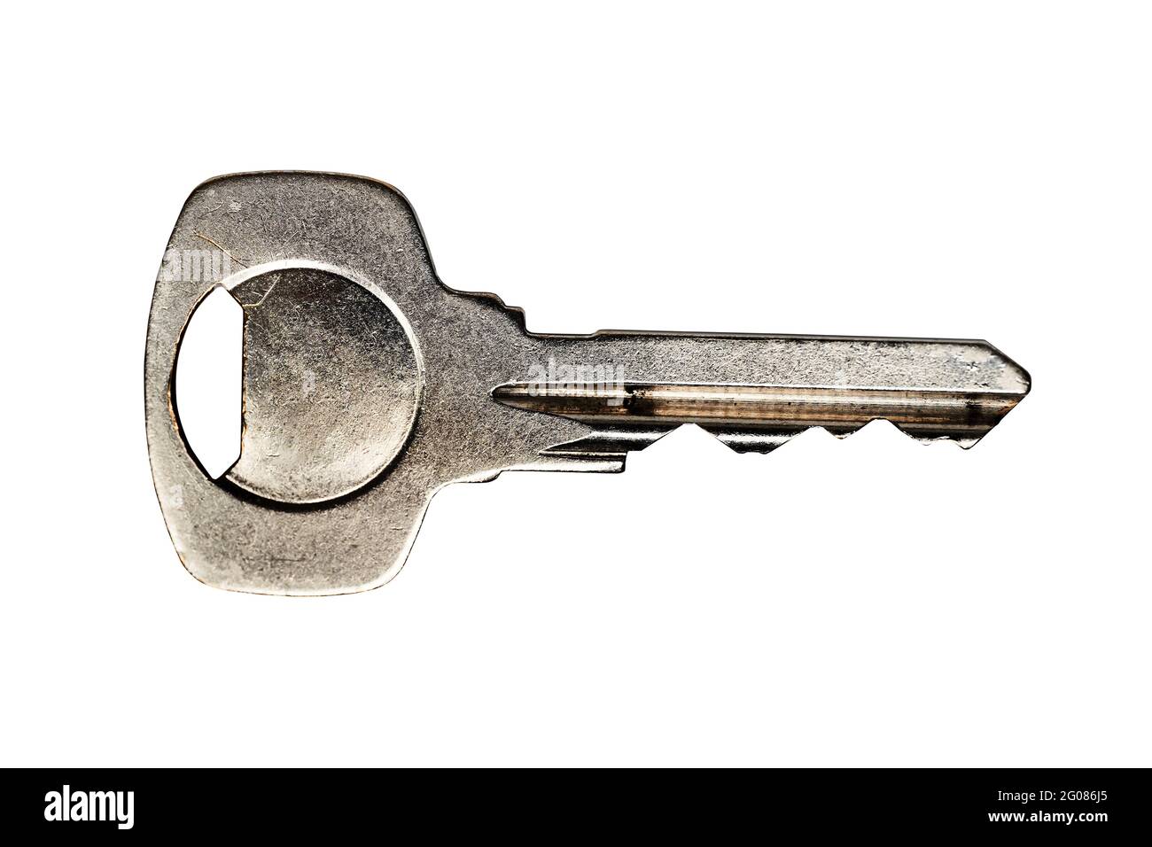 Stainless steel key isolated on white background, macro shot Stock ...