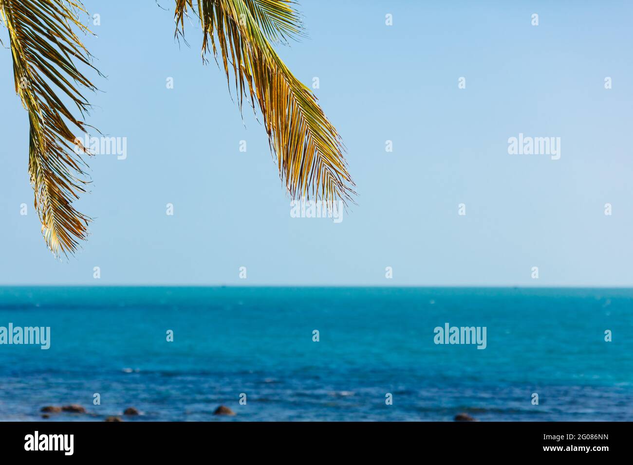 Beautiful view of calm ocean with clear blue sky Stock Photo - Alamy