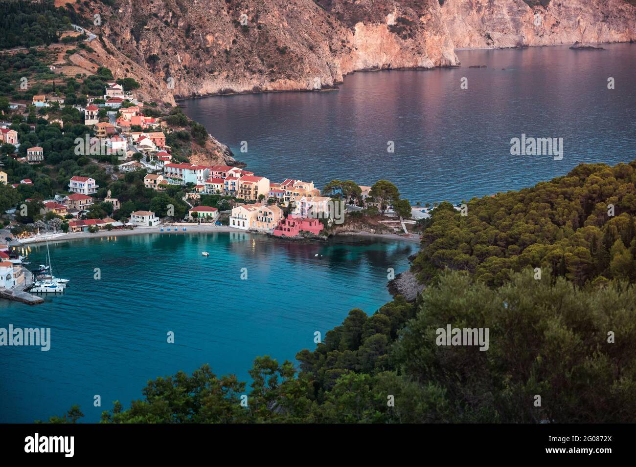 Panoramic view on Assos village in Kefalonia island Stock Photo - Alamy