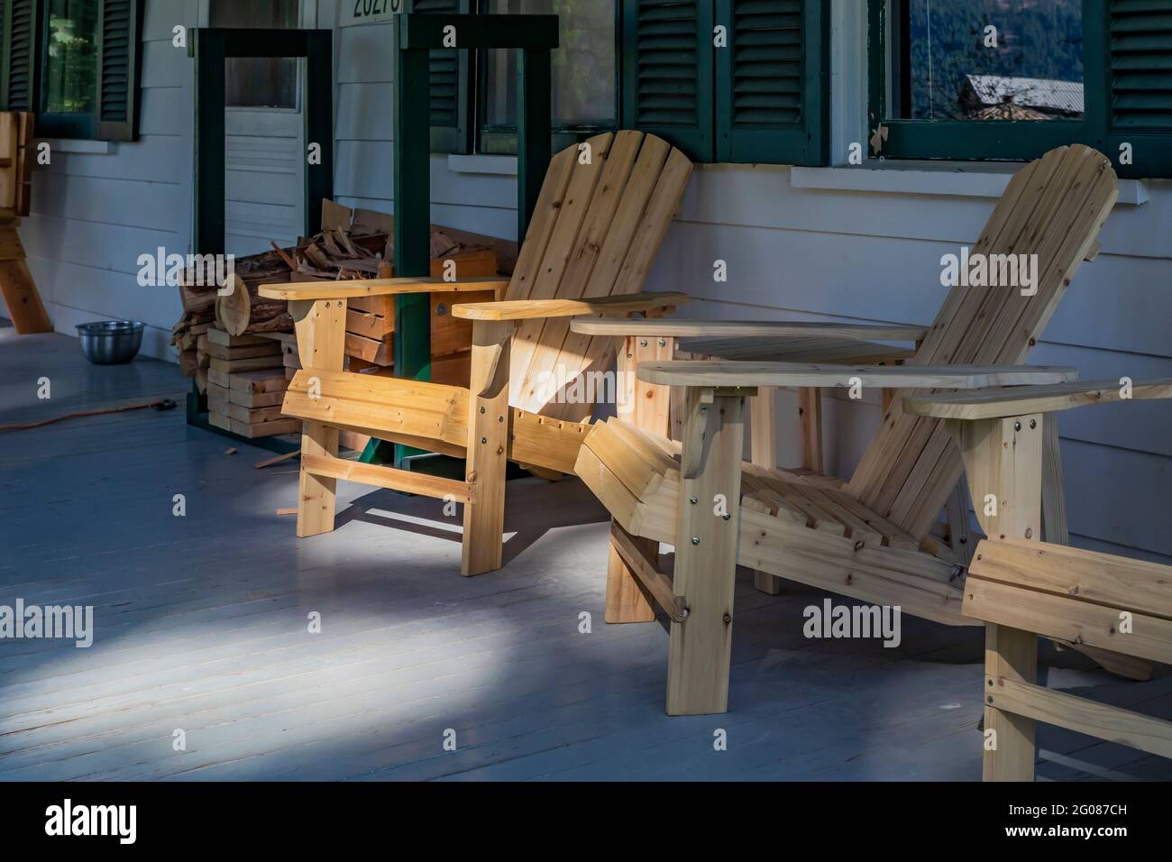 Adirondack chairs on a porch at Ninemile Ranger Station, Lolo National ...