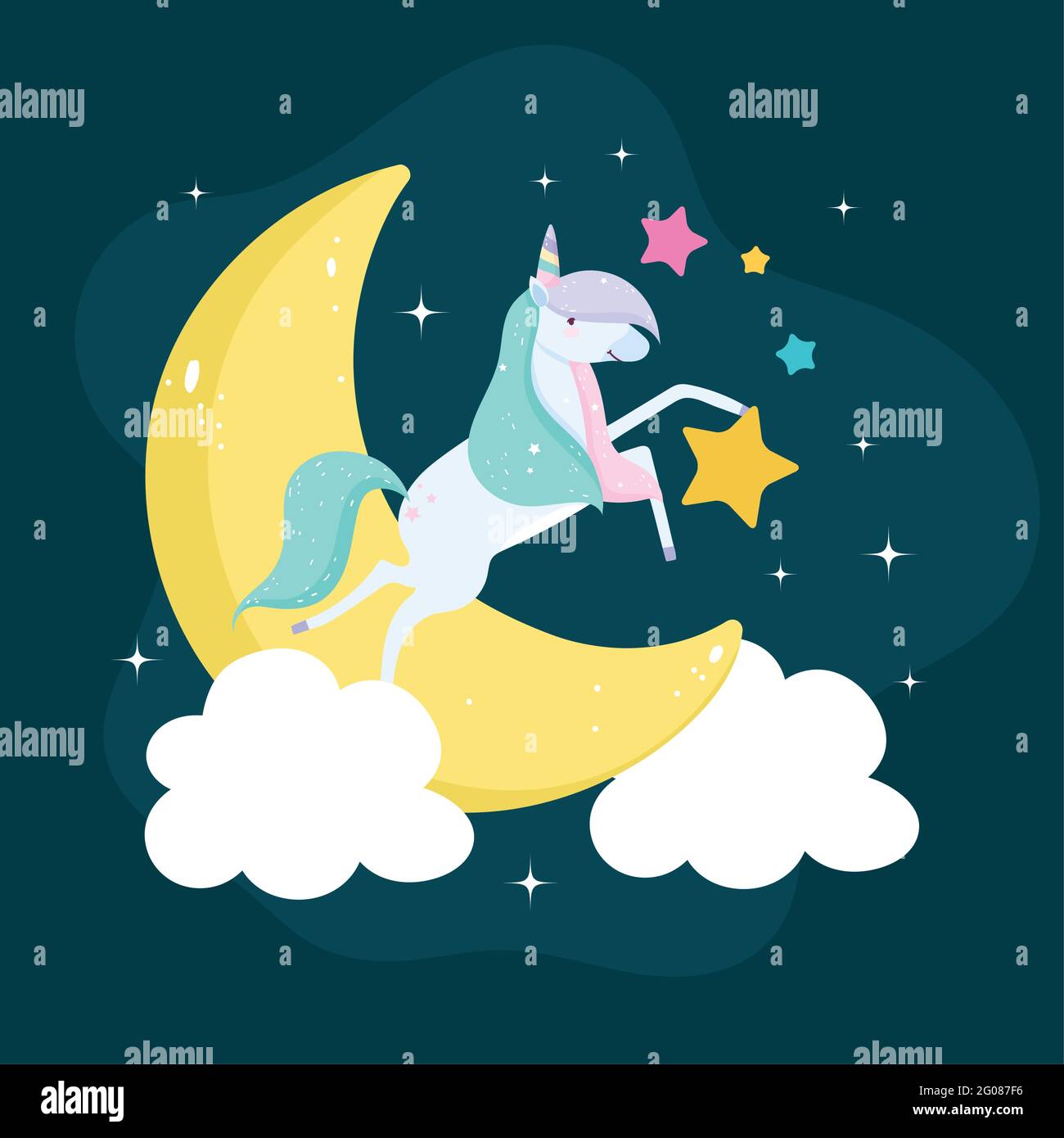 unicorn on moon cartoon Stock Vector Image & Art - Alamy