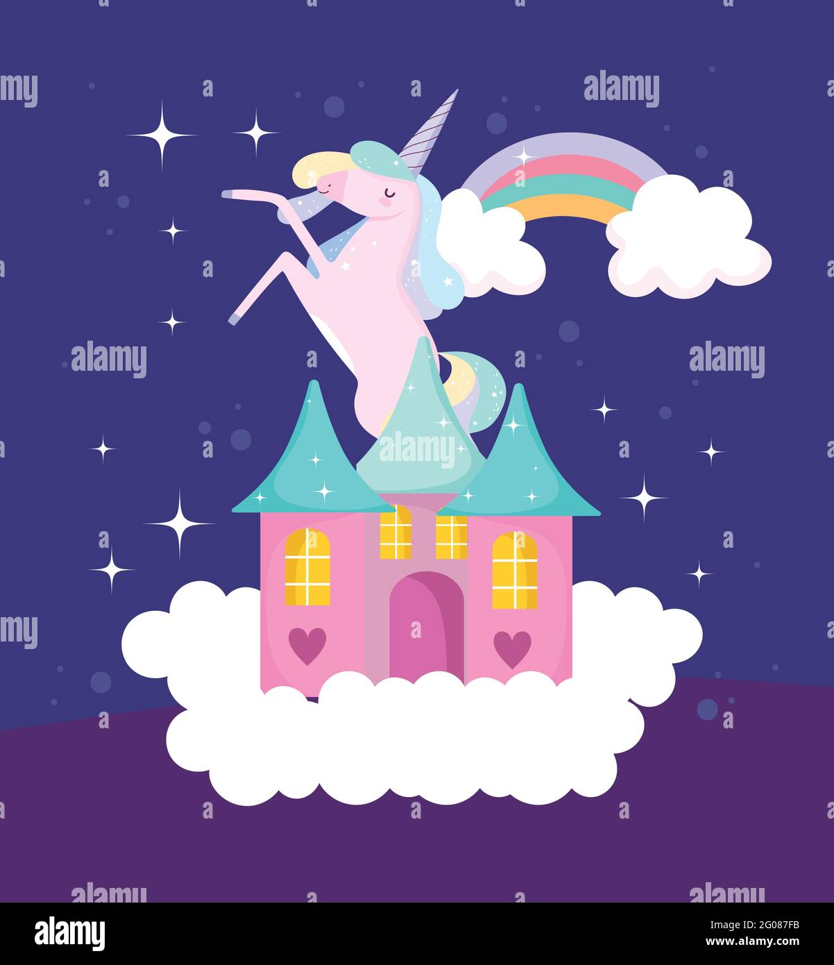 Fairytale castle unicorn in Stock Vector Images - Alamy