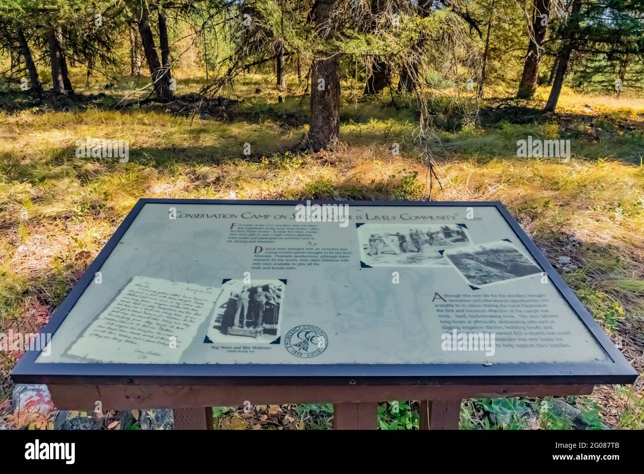 Interpretive sign describing the Ninemile CCC Camp and how young men ...