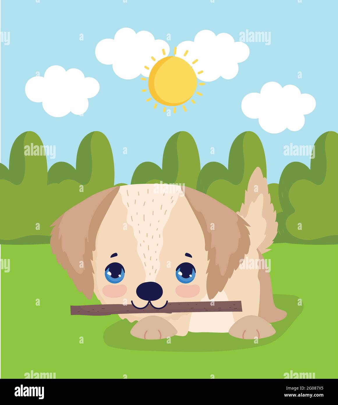 little dog with stick Stock Vector Image & Art - Alamy