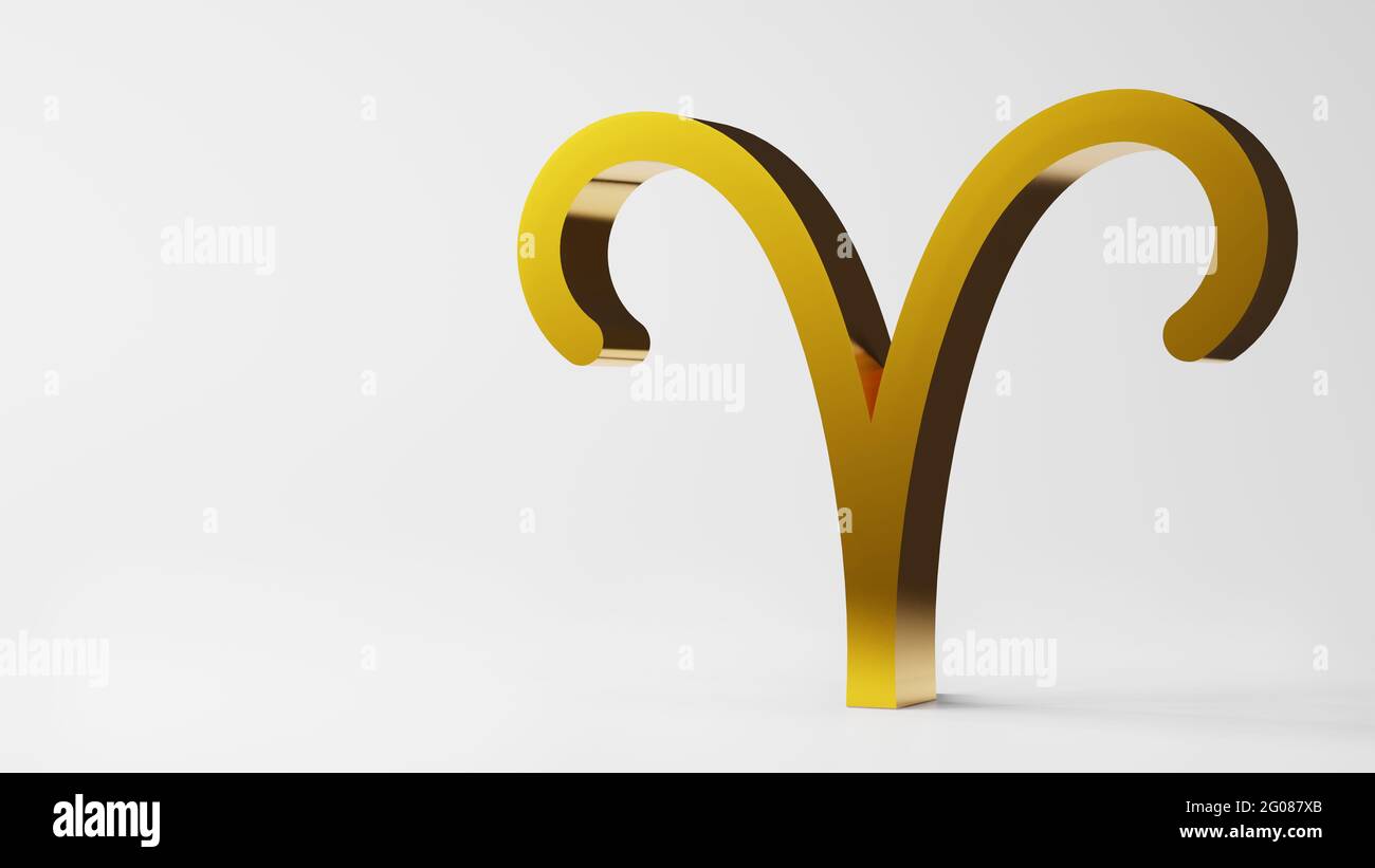 zodiac symbol Aries signs gold on white background 3D rendering Stock ...