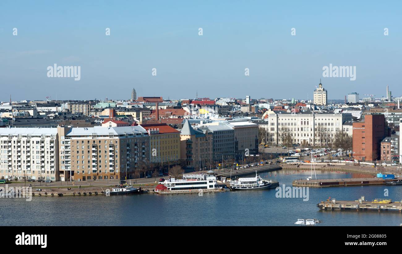 Cityscape of Helsinki, Finland viewed from the West harbour Stock Photo ...