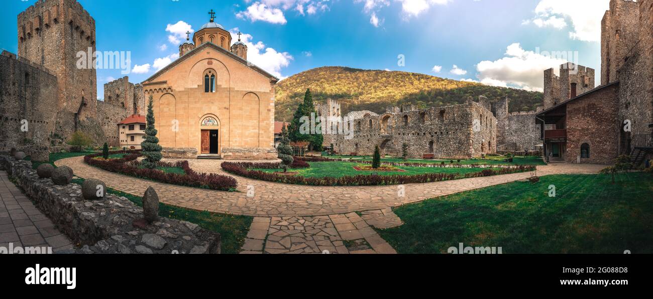 Inside of Manasija monastery panorama Stock Photo - Alamy