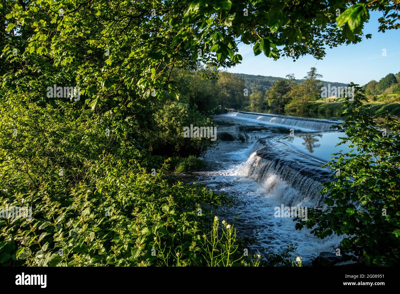 Warleigh Weir on the River Avon near Bath in Somerset pictured empty ...