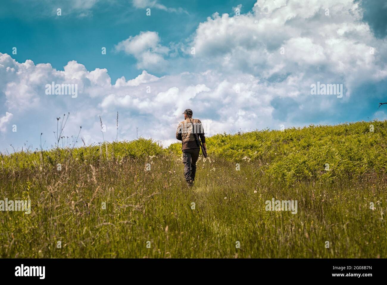 Young hunter climbing a hill in search for prey Stock Photo - Alamy
