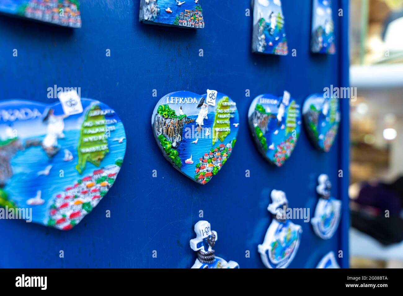 Fridge magnets with Lefkada island motives on sale Stock Photo - Alamy