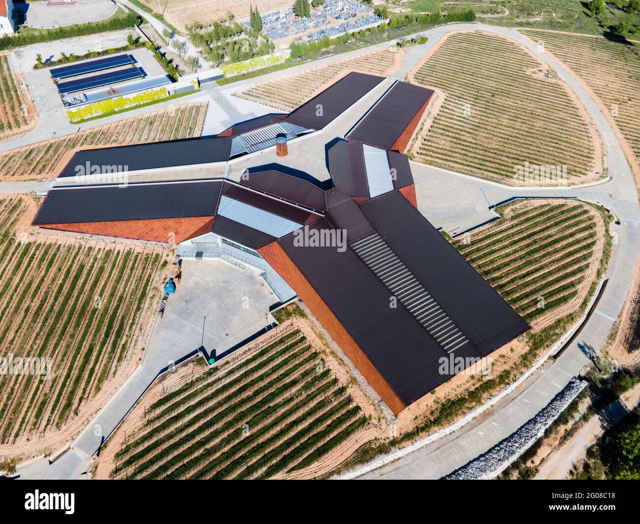 Ribera del Duero, Spain - May 16, 2021: Aerial view of the Bodegas ...