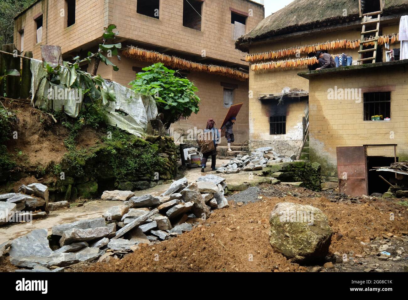 Stone houses in the villages of Yunnan Province south China Stock Photo ...
