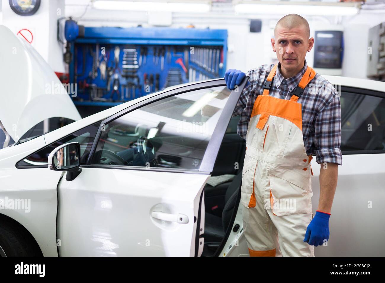 Professional auto mechanic posing in workshop Stock Photo - Alamy