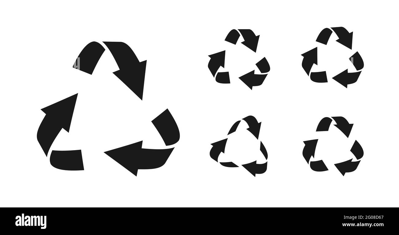 Set of black silhouette triangular recycling symbols. Icons ...